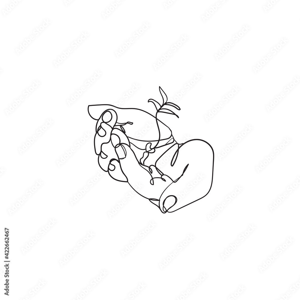 hand drawing continuous line doodle of back to nature theme with hands ...