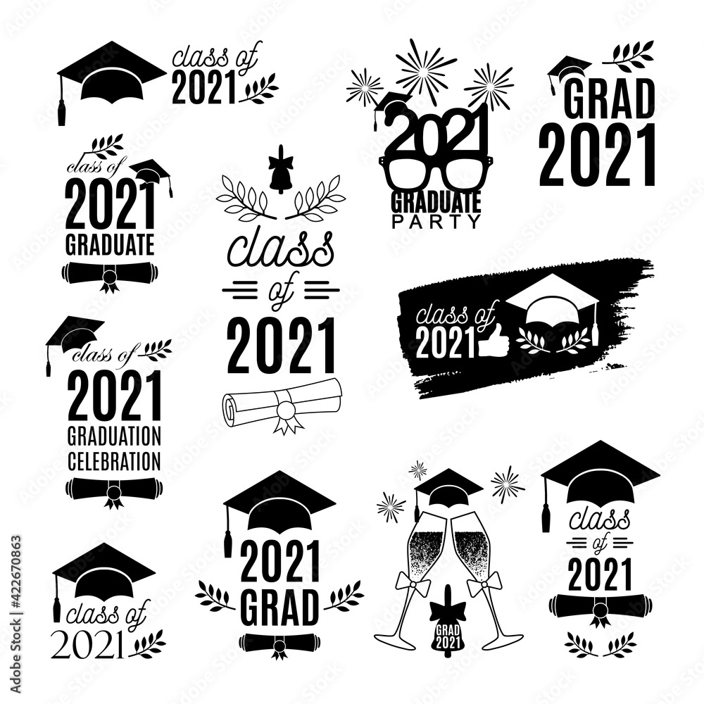 Graduate 2021 sign design set. Concept for shirt, print, seal, overlay ...