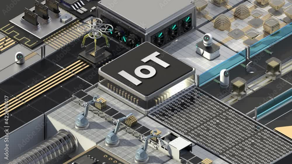 Smart factory controlled by Robotic process automation(RPA). 'IoT' typo ...