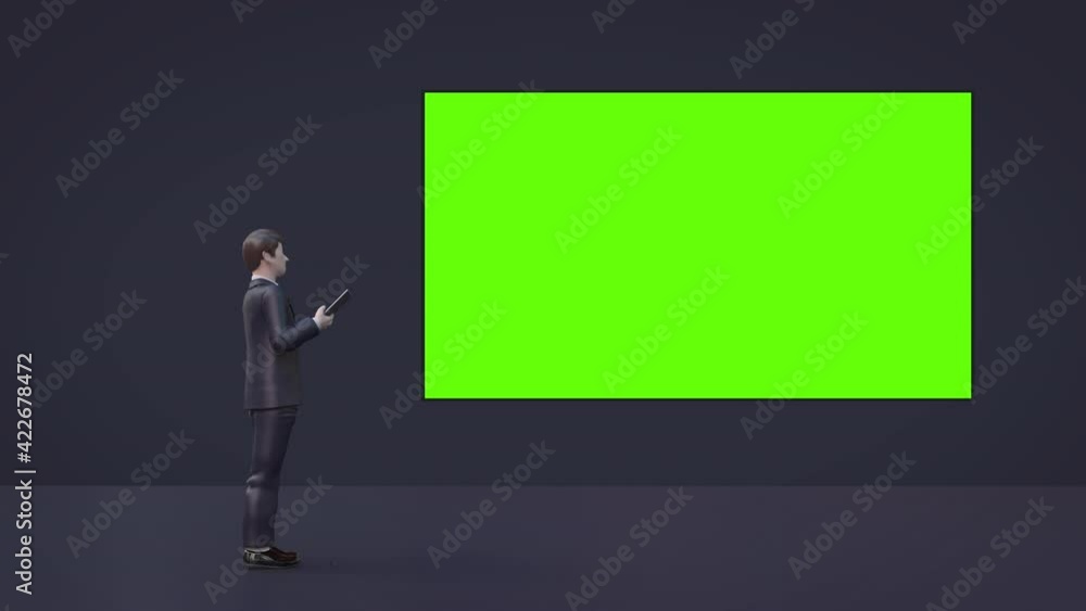 A businessman preparing and presenting a presentation. Green screen. 4k ...