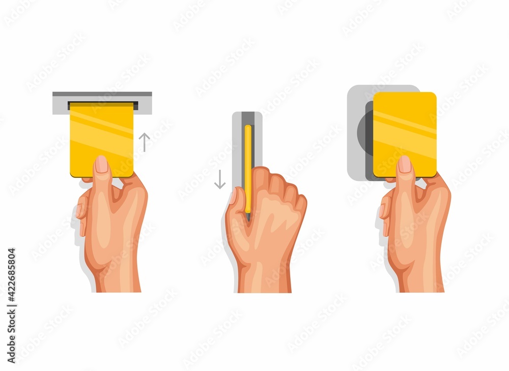 Hand using credit or debit card instruction, tap and slide gesture ...