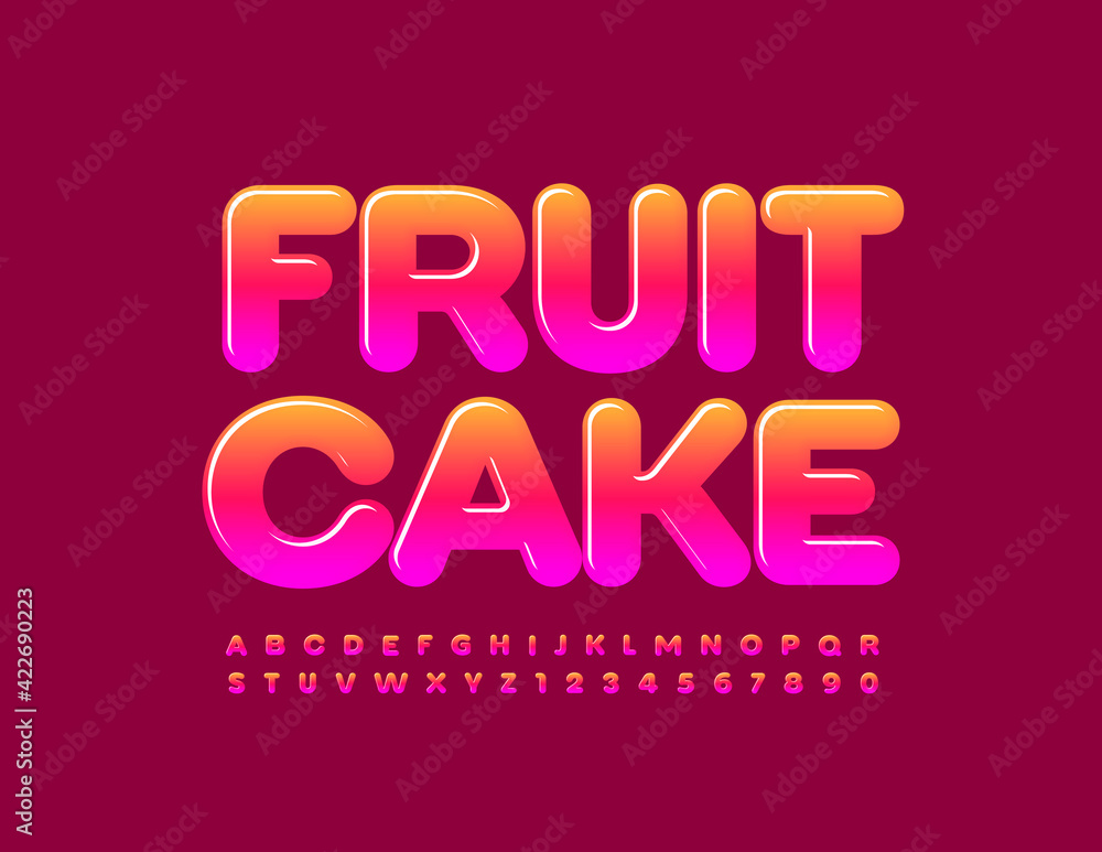 Vector tasty sign Fruit Cake. Gradient color Font. Bright glossy ...
