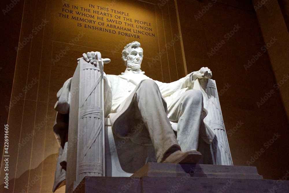Statue of Abraham Lincoln in the Lincoln Memorial Washington DC 스톡 사진 ...