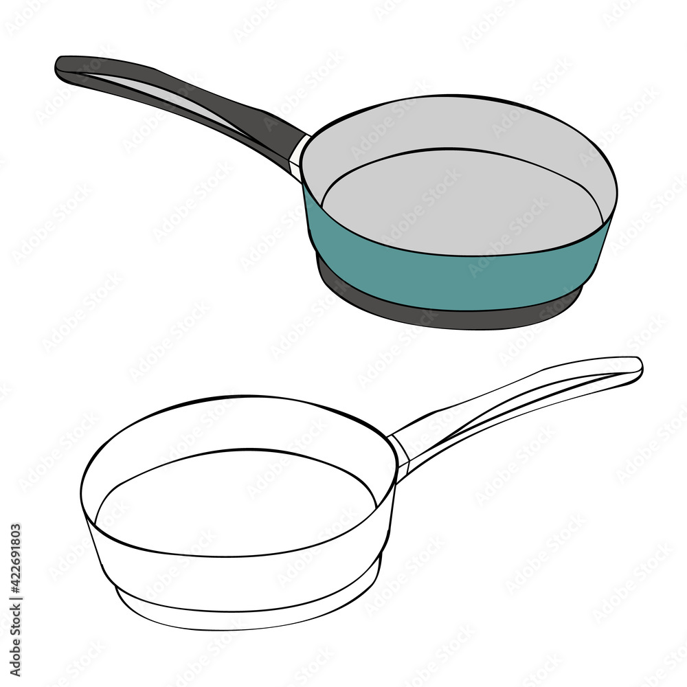 An outline jpeg illustration of two frying pans isolated on white ...