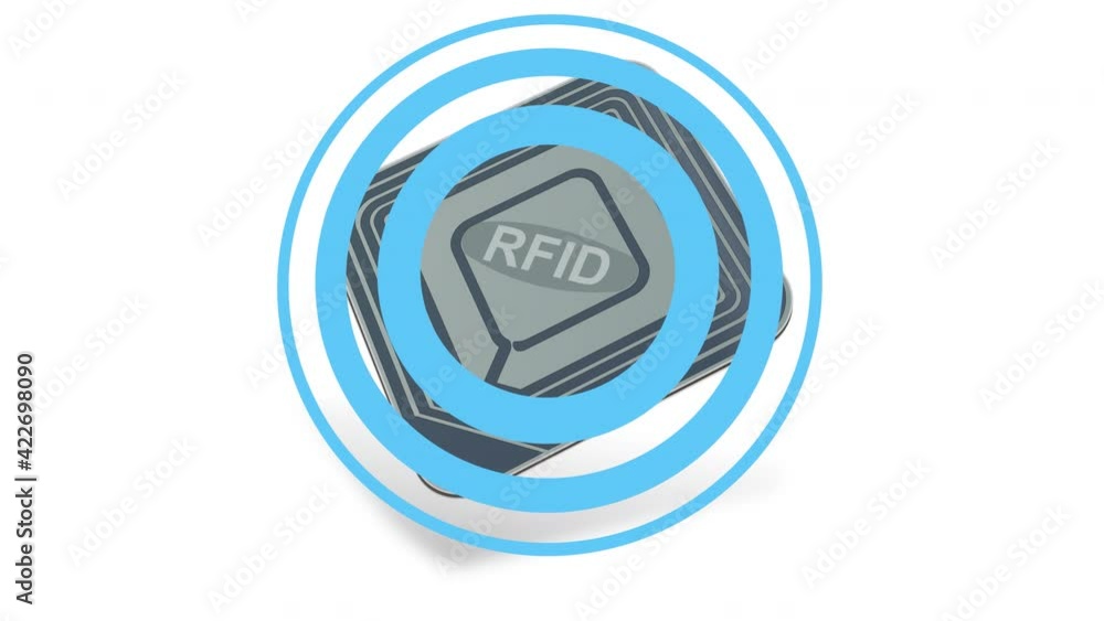 Animation loop of an RFID chip emitting waves on white background with ...