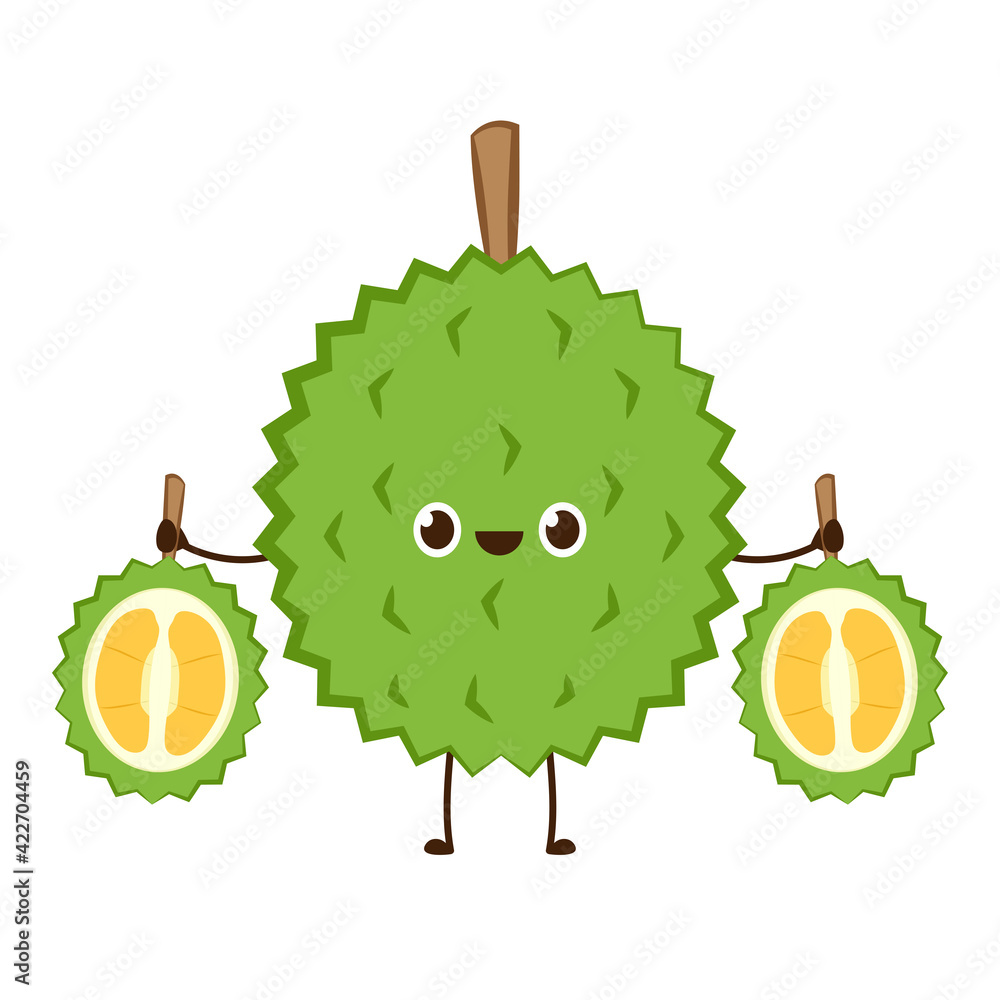 Durian character design. Durian on white background. Durian cartoon ...