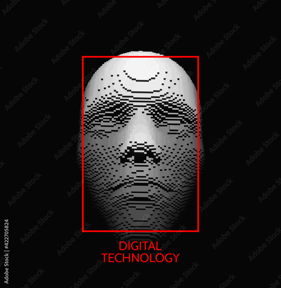 Abstract digital human head constructing from cubes. Minimalistic ...