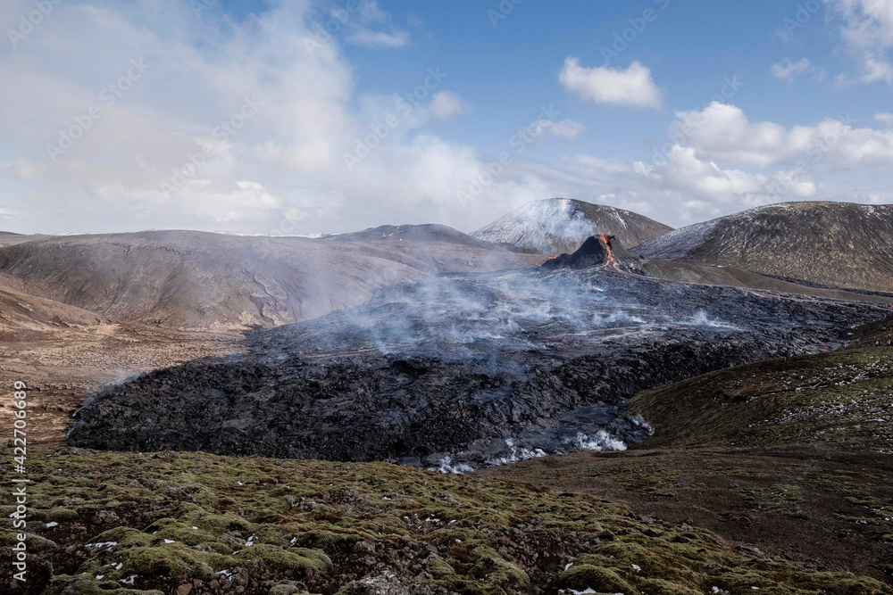 Fissure eruption in the Geldingadalur valley on Mount Fagradalsfjall ...