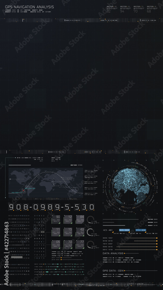 Futuristic digital city map layout with satellite GPS coordinate ...