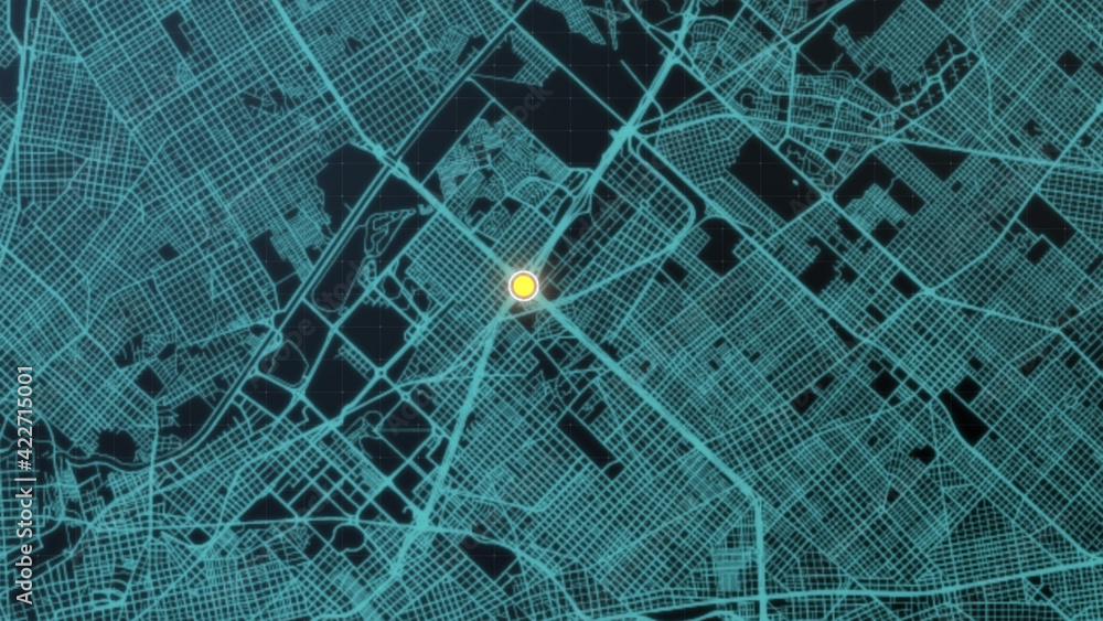 Futuristic digital city map layout with satellite GPS coordinate ...
