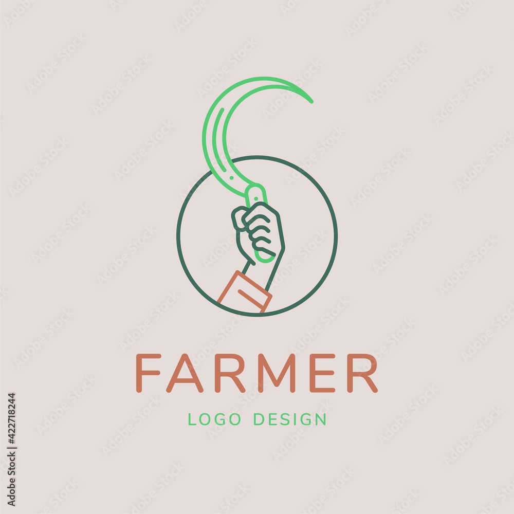 Farmer logo, hand sickle vector illustration for agricultural concept ...