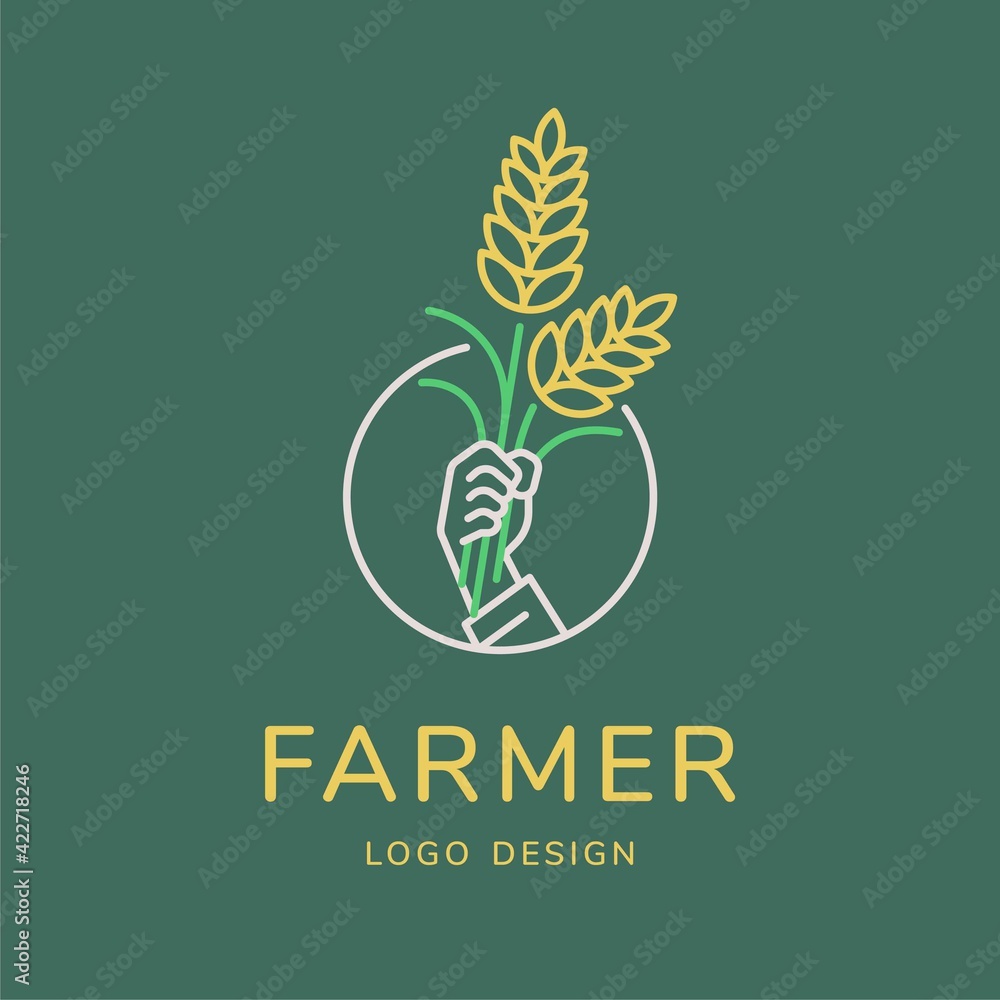 Farmer logo, hand with rice vector illustration for agricultural ...