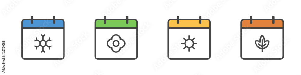 Seasonal calendars icons set isolated on white background. Spring ...