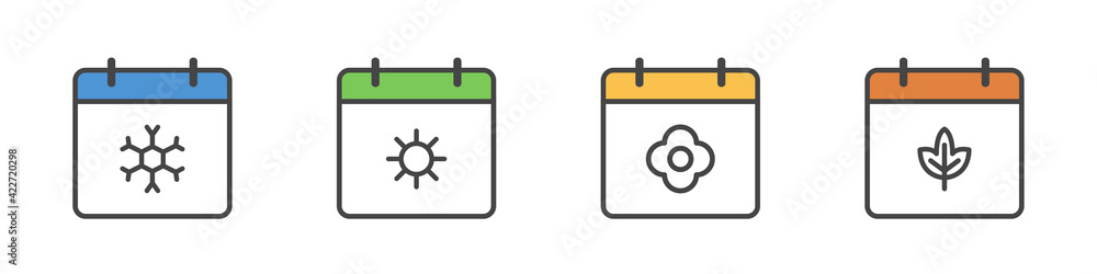 Seasonal calendars icons set isolated on white background. Spring ...