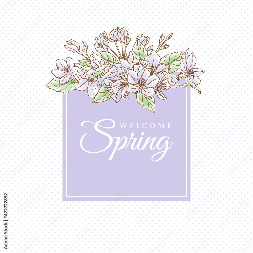 Floral Welcome Spring card with beautiful realistic spring flowers and ...