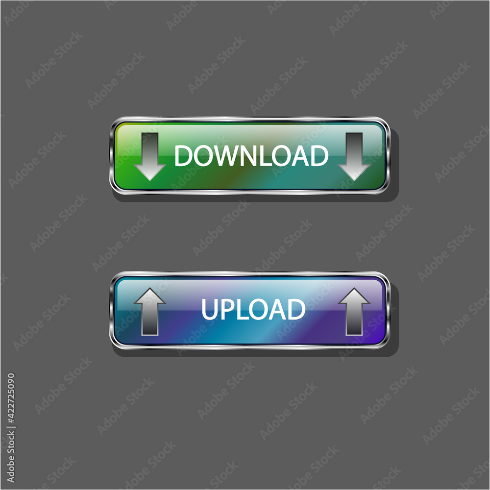 Download and upload buttons with metal outline. Idea for logos and ...