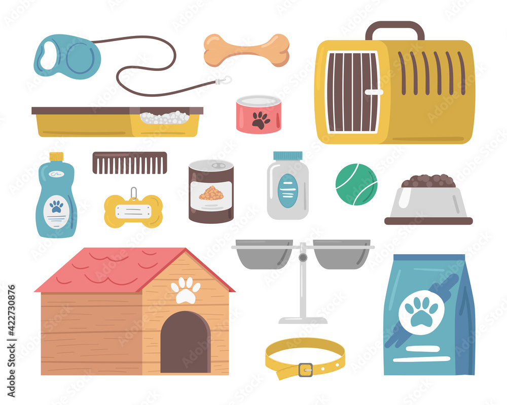 Cartoon Color Dog Supplies and Equipment Icon Set. Vector Stock Vector ...