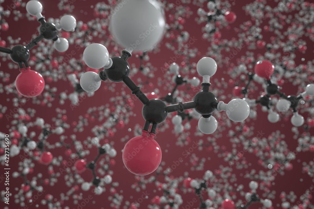 2-propanone molecule. Ball-and-stick molecular model. Chemistry related ...