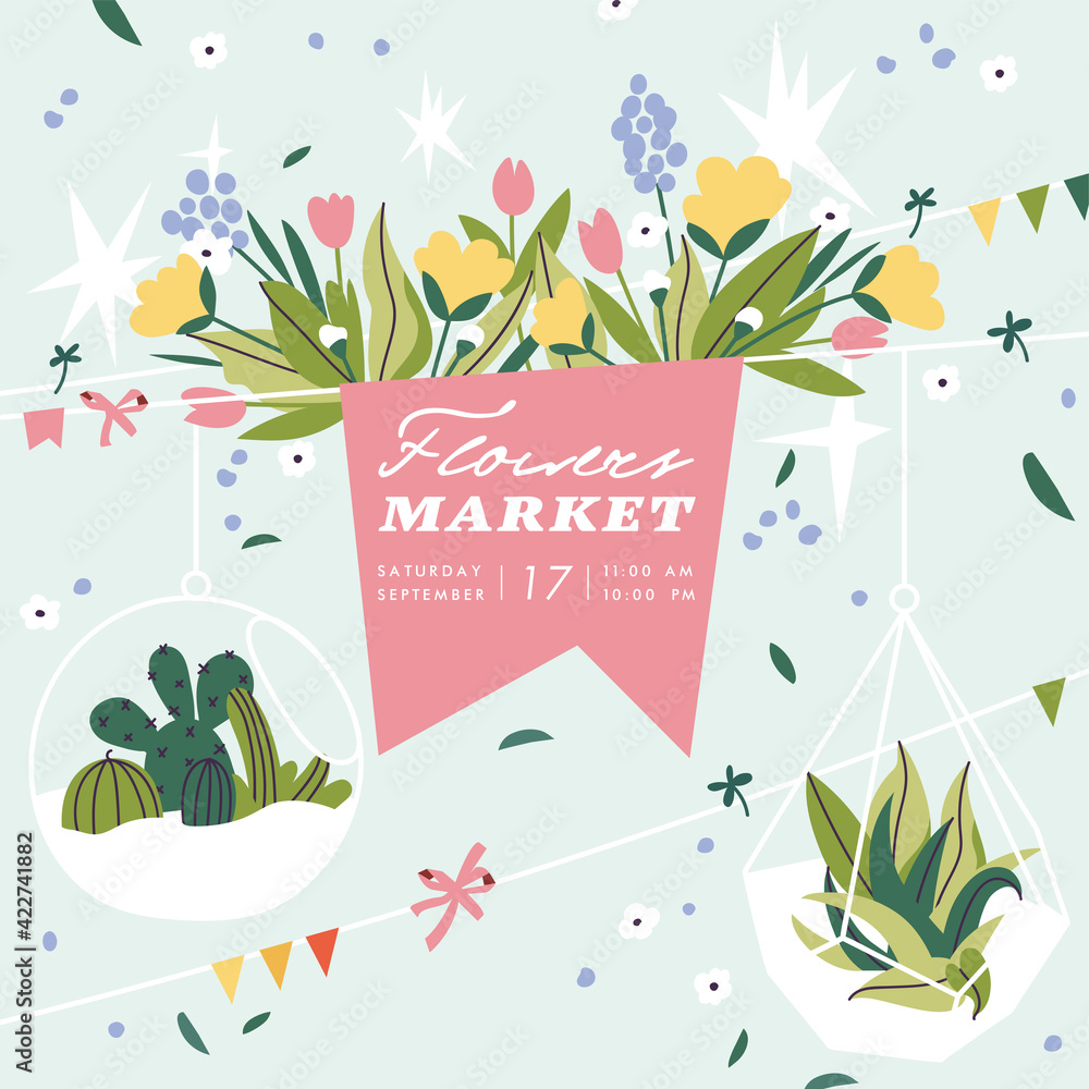 Flower show announcing poster template. Text customized for invitation ...