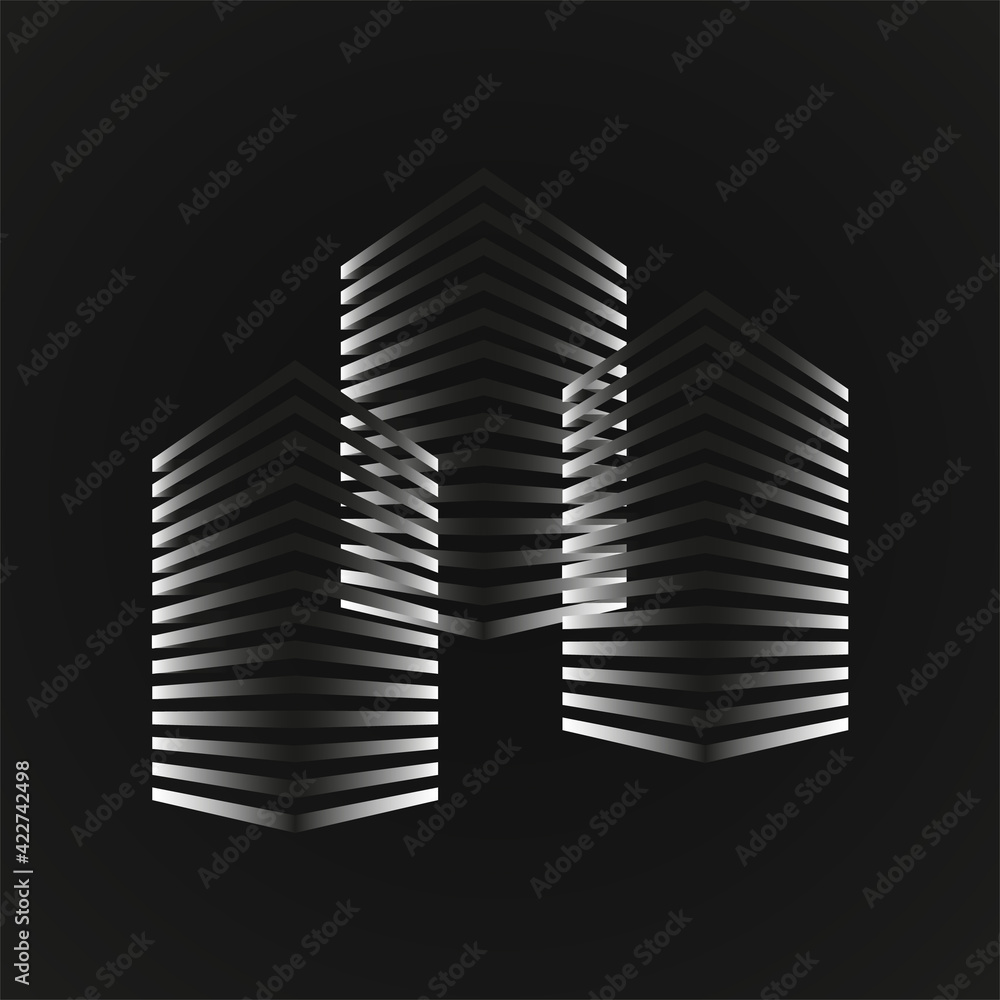 High multi-storey building. Black and white vector illustration. Idea ...