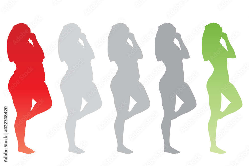 Vector conceptual fat overweight obese female vs slim fit healthy body ...