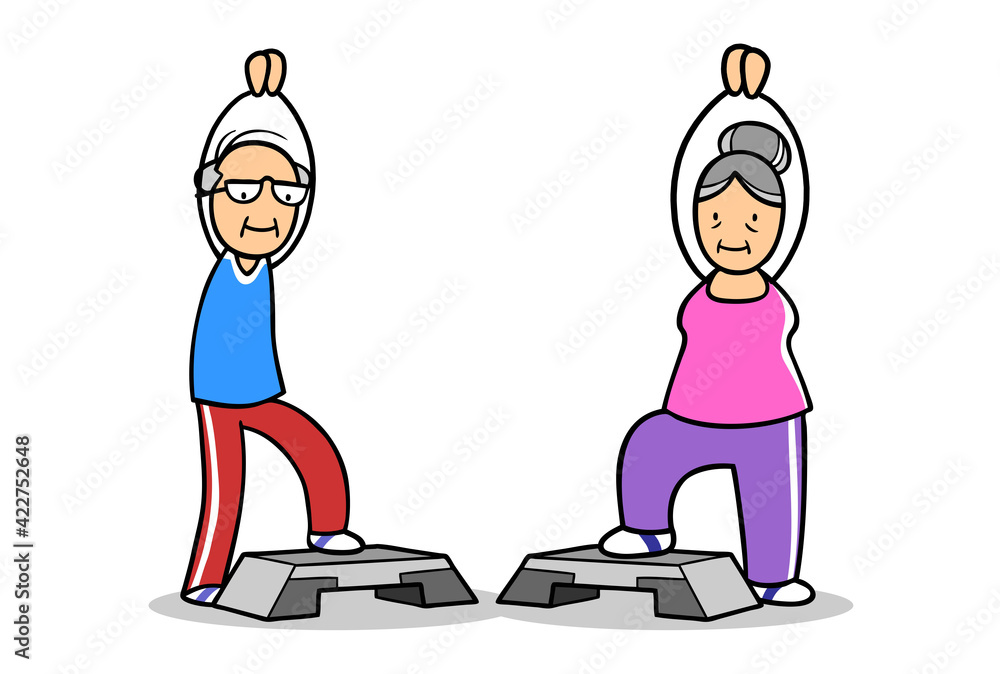 Paar Senioren bei Seniorensport Kurs im Turnverein Stock Illustration ...