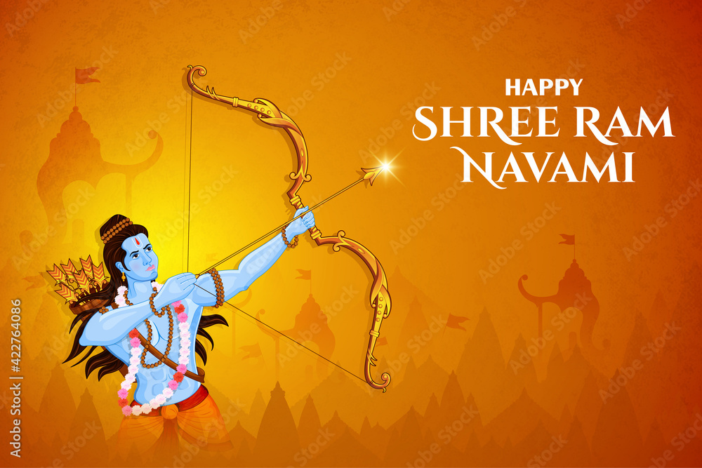 Shri Ram Navami With Bow Arrow Greeting Vector Illustration Of Lord