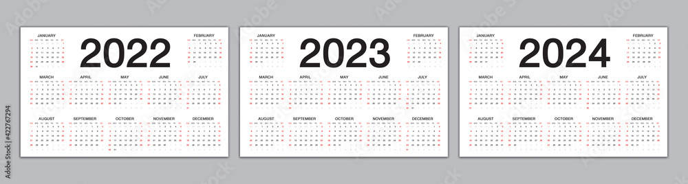 Calendar 2022, 2023, 2024 year template, Simple calendar, desk calendar ...