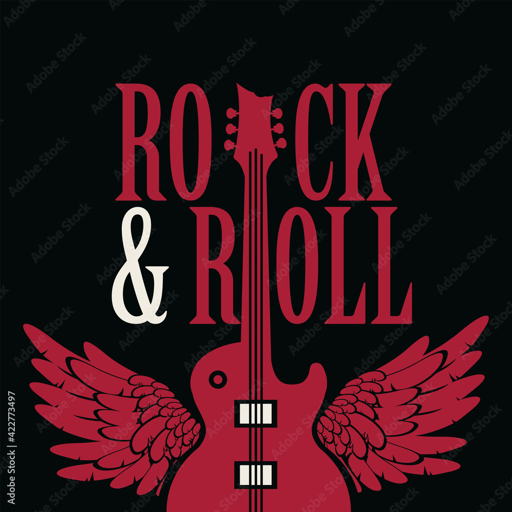 Vector music banner with inscription Rock and Roll, a red electric ...