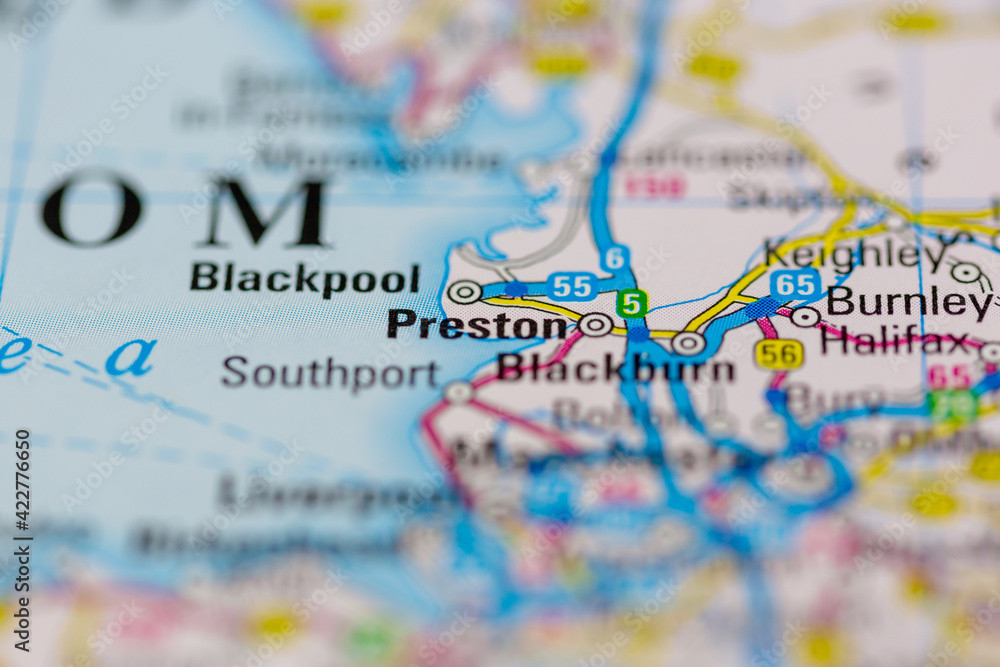 03-22-2021 Portsmouth, Hampshire, UK Preston Shown on a Geography map ...