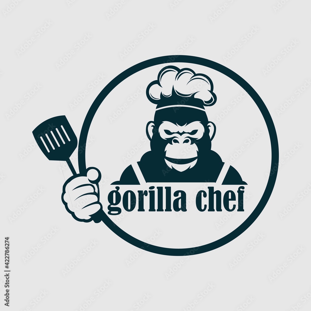 The head gorilla chef with a hat in an isolated illustration Stock ...
