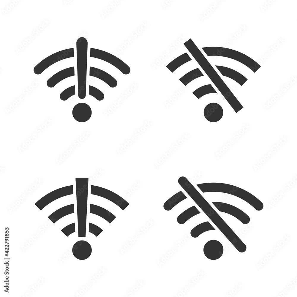 Offline wifi icon set. Disconnected wireless network pictograms group. No signal. Problem with ...