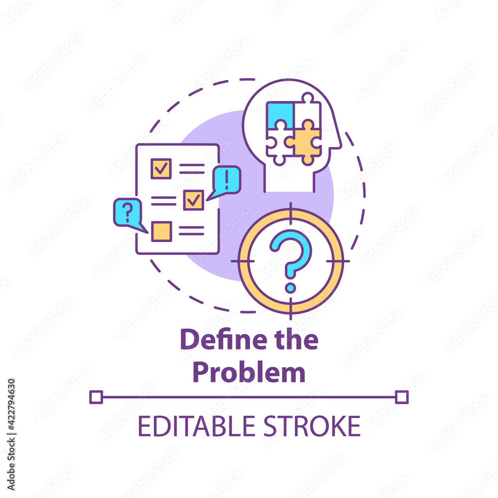 Define the problem concept icon. Diagnose system. Analyzing step in ...