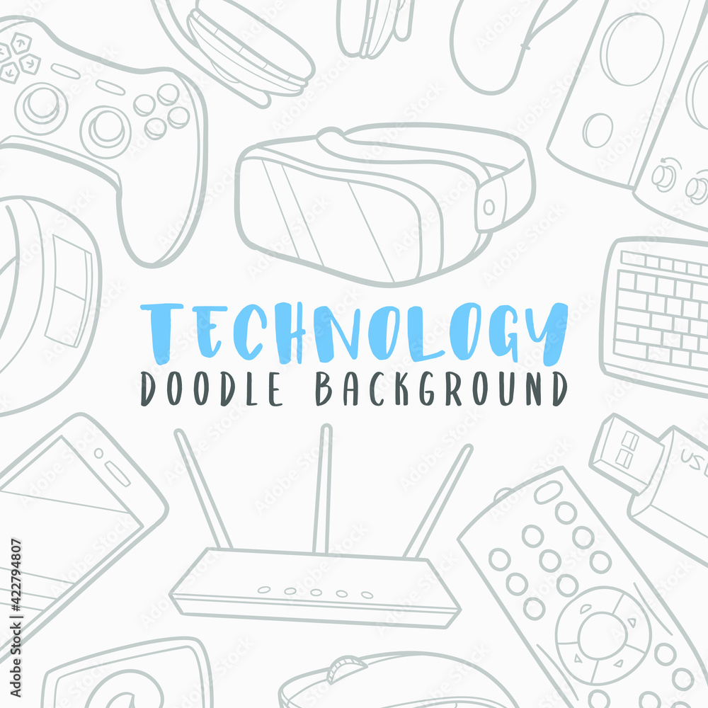Technology Doodle Banner Icon. Future Vector Illustration Hand Drawn ...