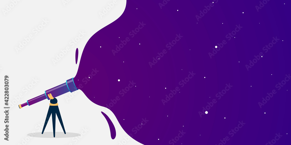 Look through the telescope view of night stars sky with different ...