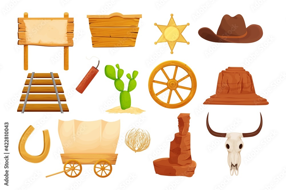 Wild west, western collection in cartoon style isolated on white ...