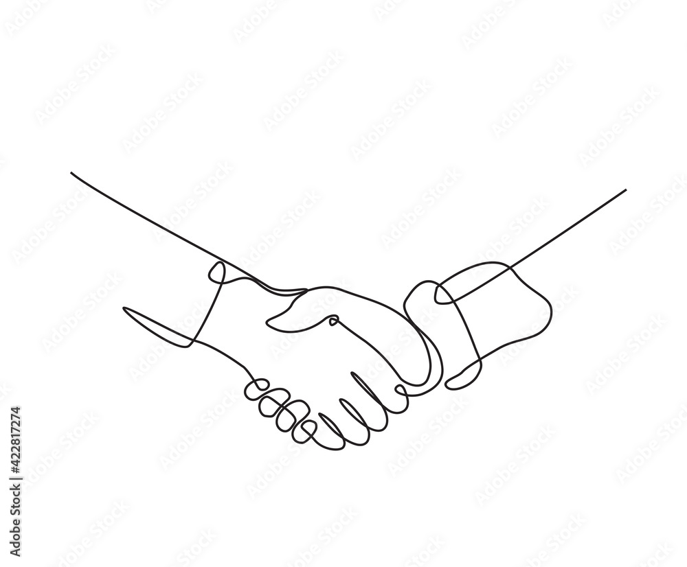 continuous line drawing of handshake business agreement. handshake ...