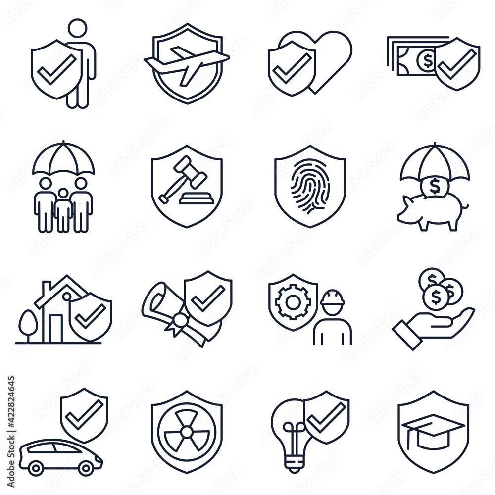 Set of Insurance elements icon. Insurance elements pack symbol template ...