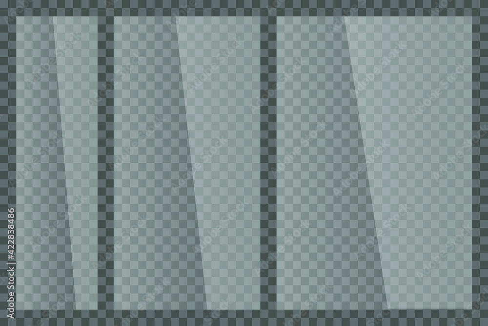 Realistic transparent glass window in rectangle frame. Acrylic or ...