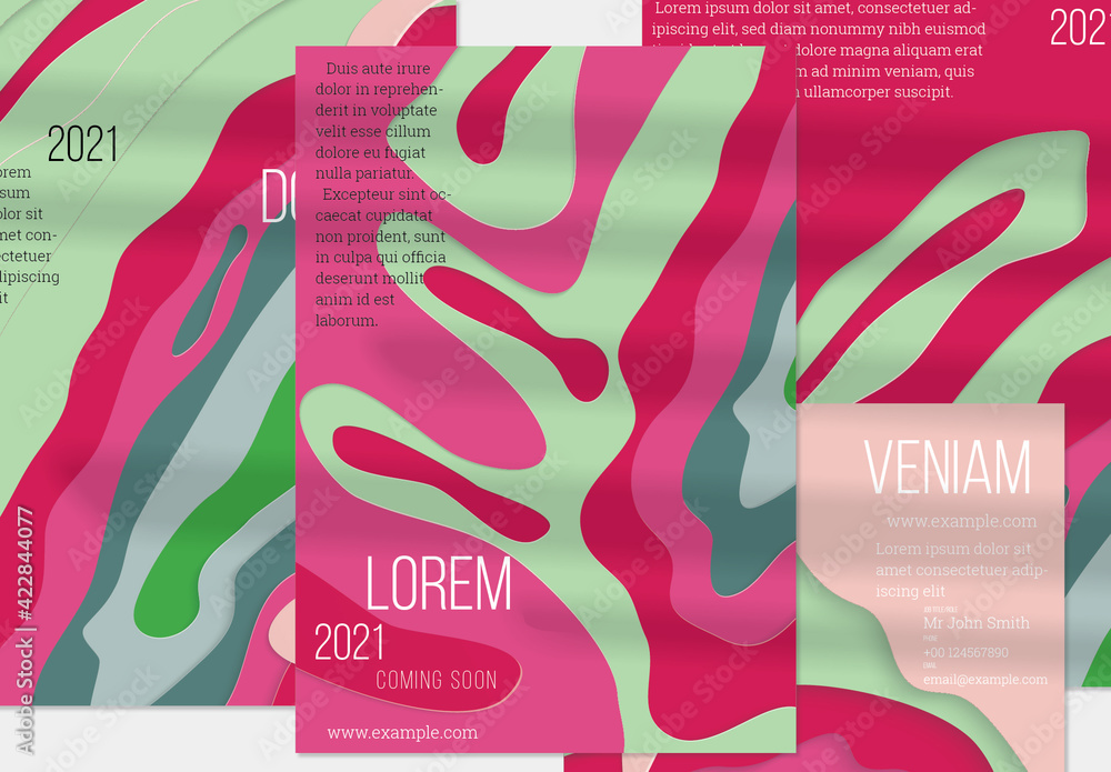 Flyer Layout with Paper Cut Craft Wavy Layered Texture Stock Template ...