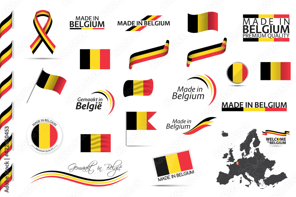 Big vector set of Belgian ribbons, symbols, icons and flags isolated on ...