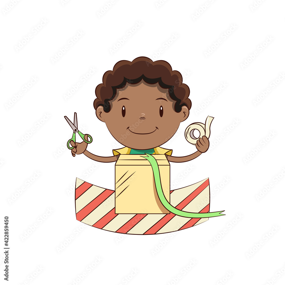 Boy wrapping a gift Stock Vector | Adobe Stock