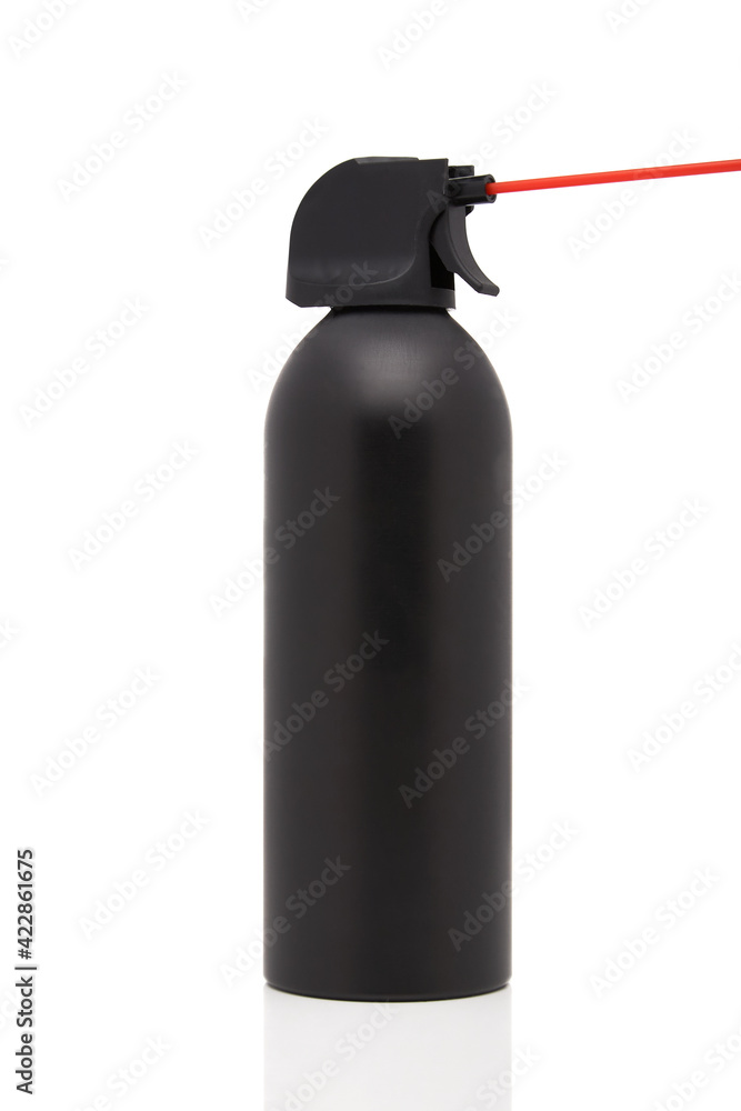 A package of duster canned air. Black can of air duster isolated ...
