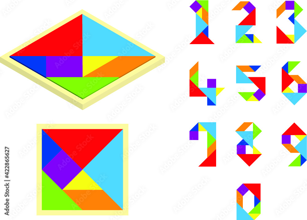 3D tangram board and set of tangram numbers Stock Vector | Adobe Stock