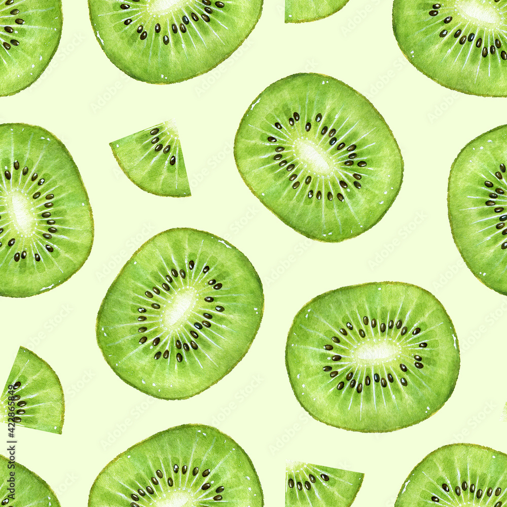 Seamless pattern with watercolor kiwi fruit slices Stock Illustration ...