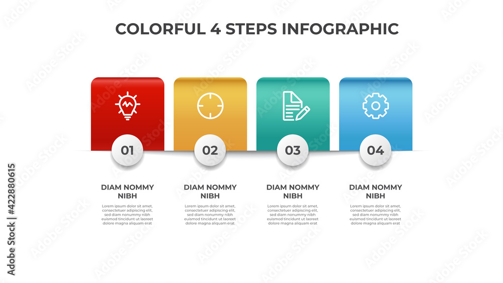 Colorful 4 points of list diagram, steps with horizontal layout ...