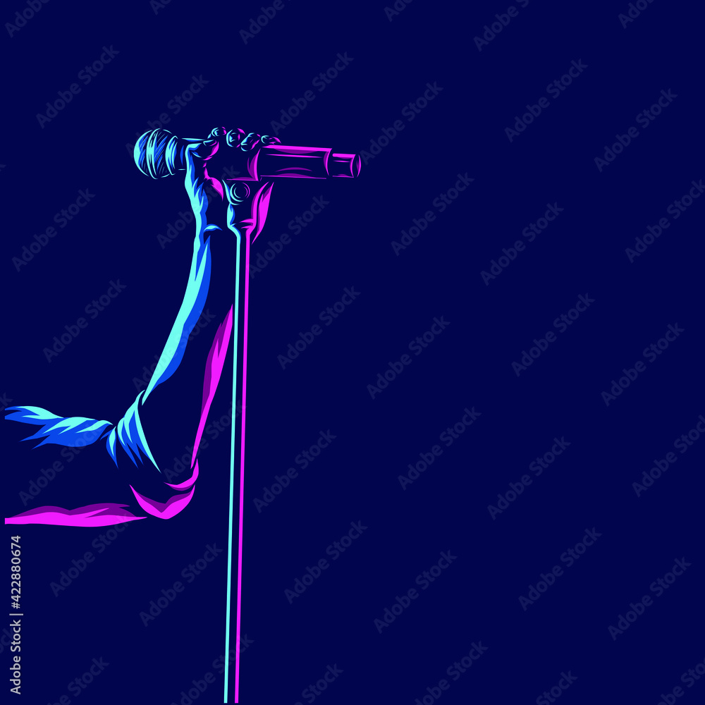 Vecteur Stock Hand hold microphone mic vector silhouette line pop art ...