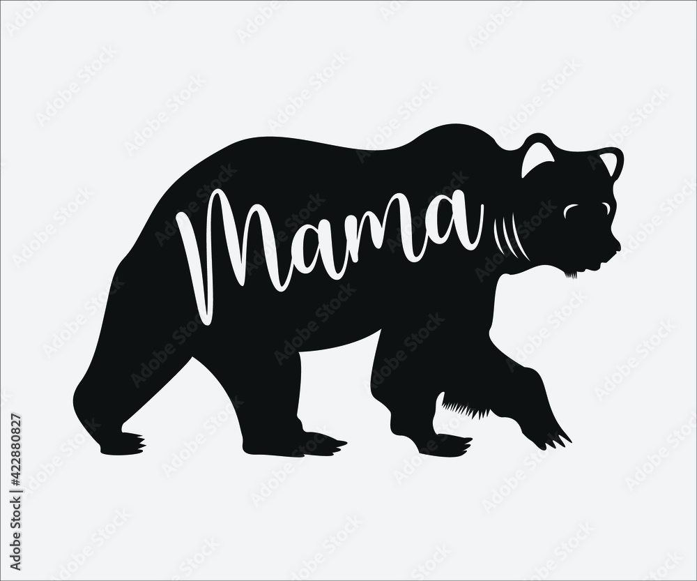 Mama Bear Printable Vector Illustration, Mama Bear clipart, Silhouette ...