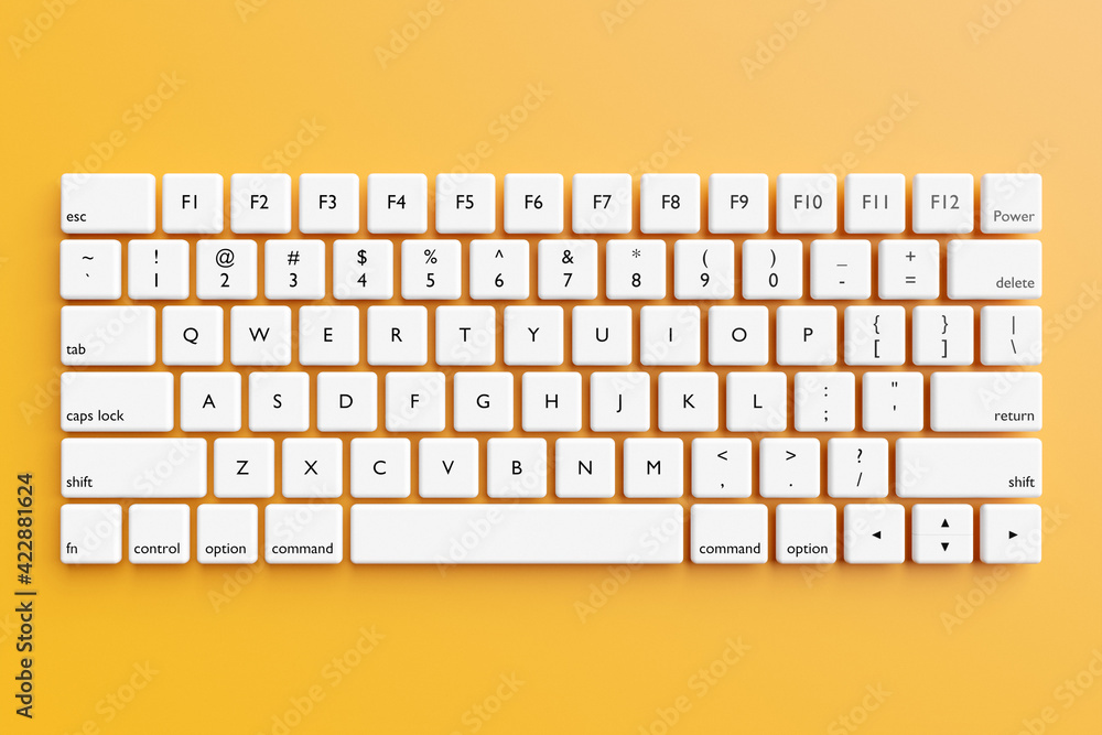 3d illustration, close up of the realistic computer or laptop keyboard ...