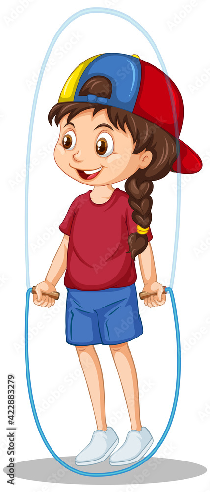 Cute girl jumping on rope cartoon character isolated Stock Vector ...